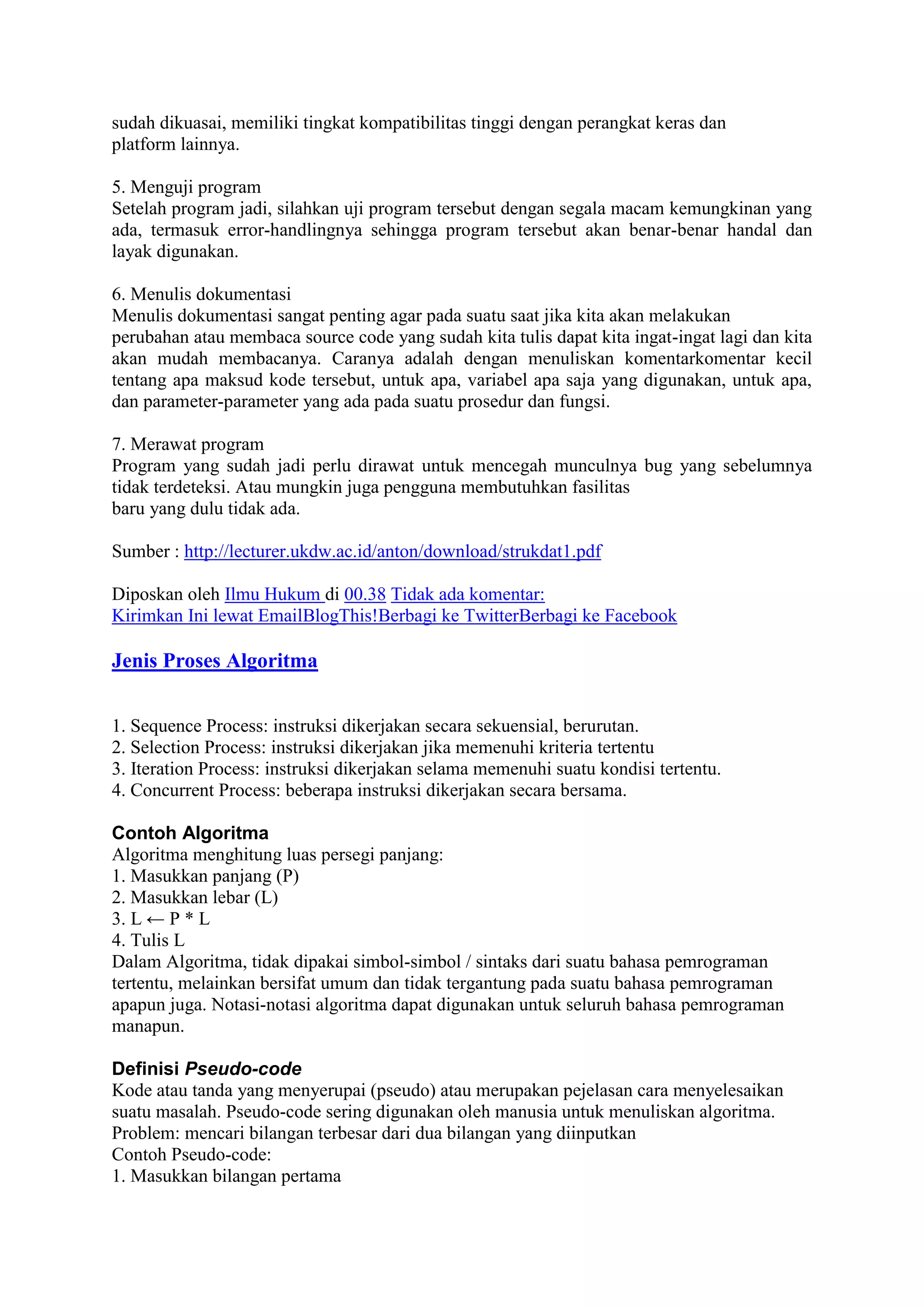 Algoritma dan pemrograman | DOCX