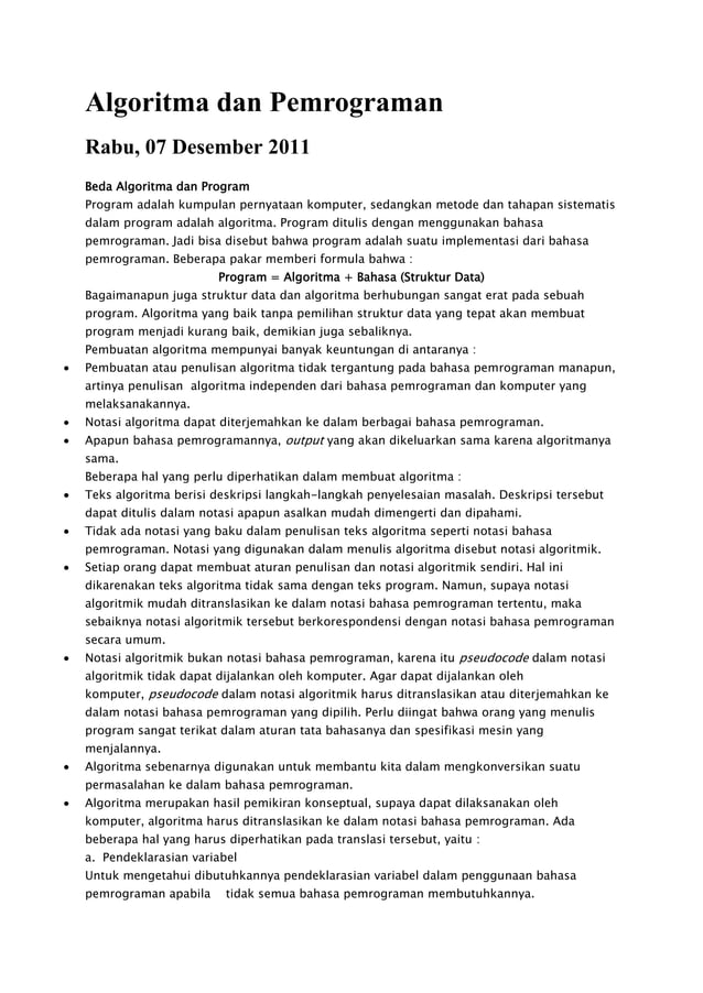 Algoritma dan pemrograman | DOCX