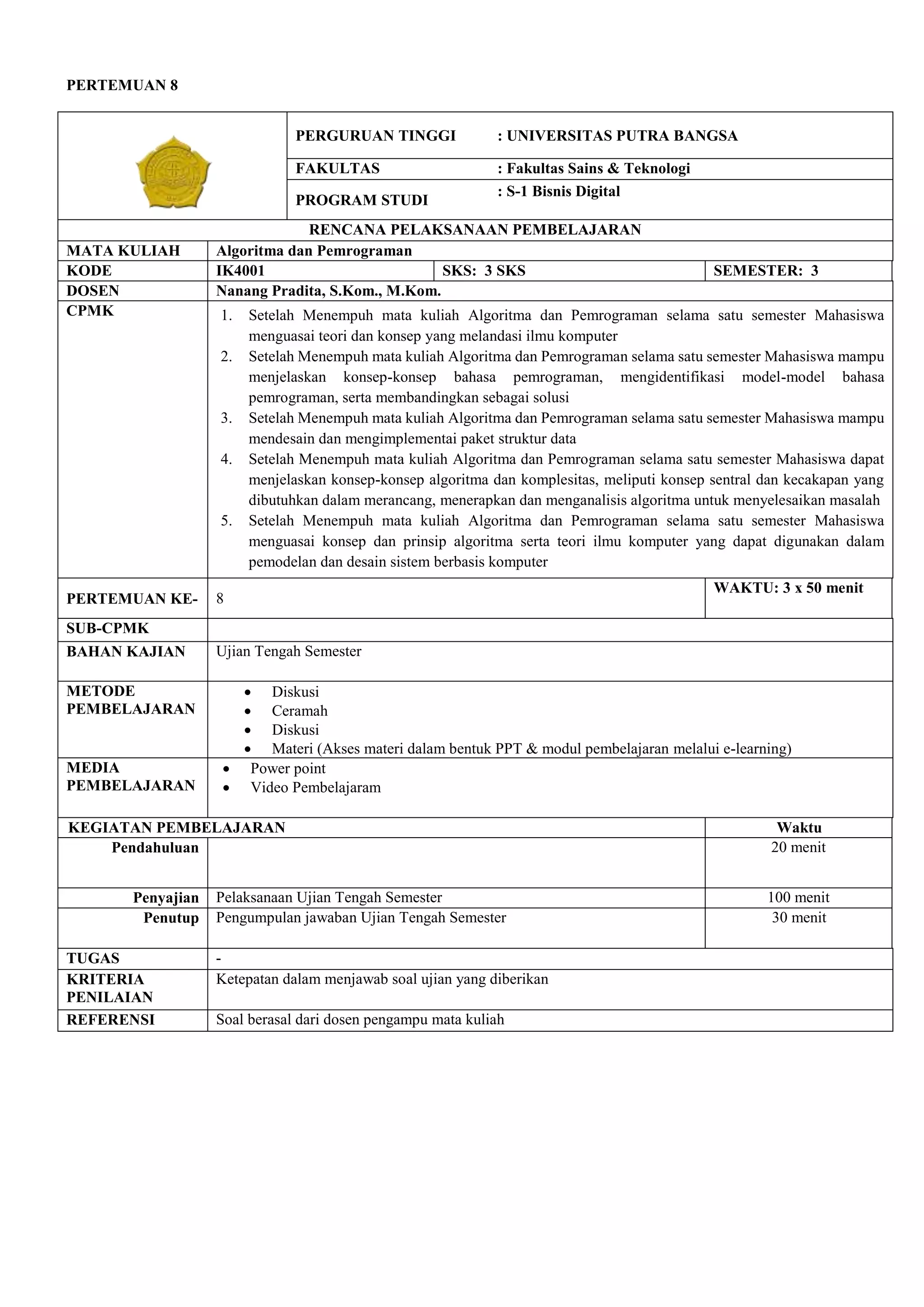 Algoritma dan Pemrograman | DOCX