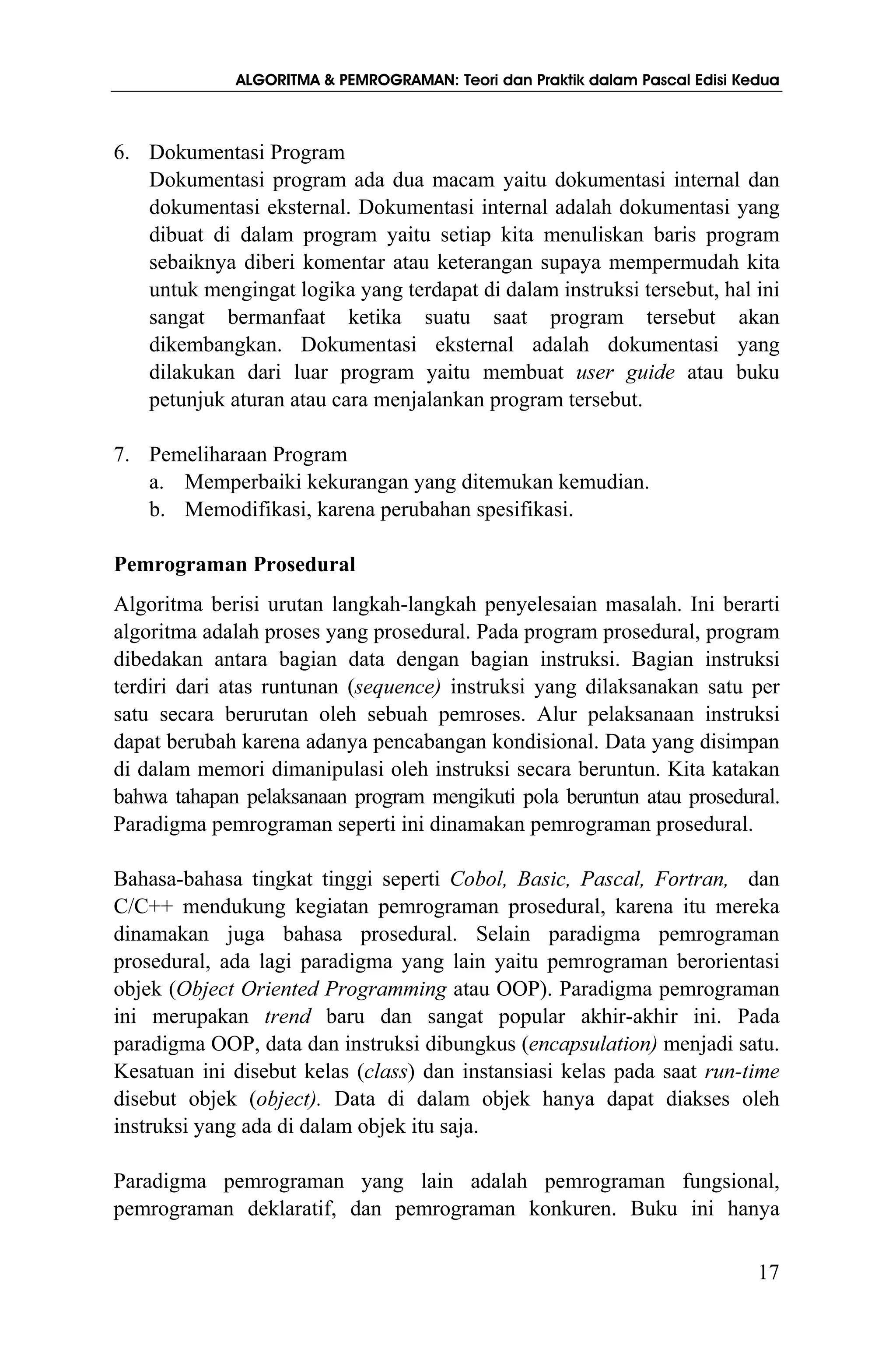 Algoritma Dan Pemrograman; Teori Dan Praktik Dalam Pascal Edisi Kedua ...