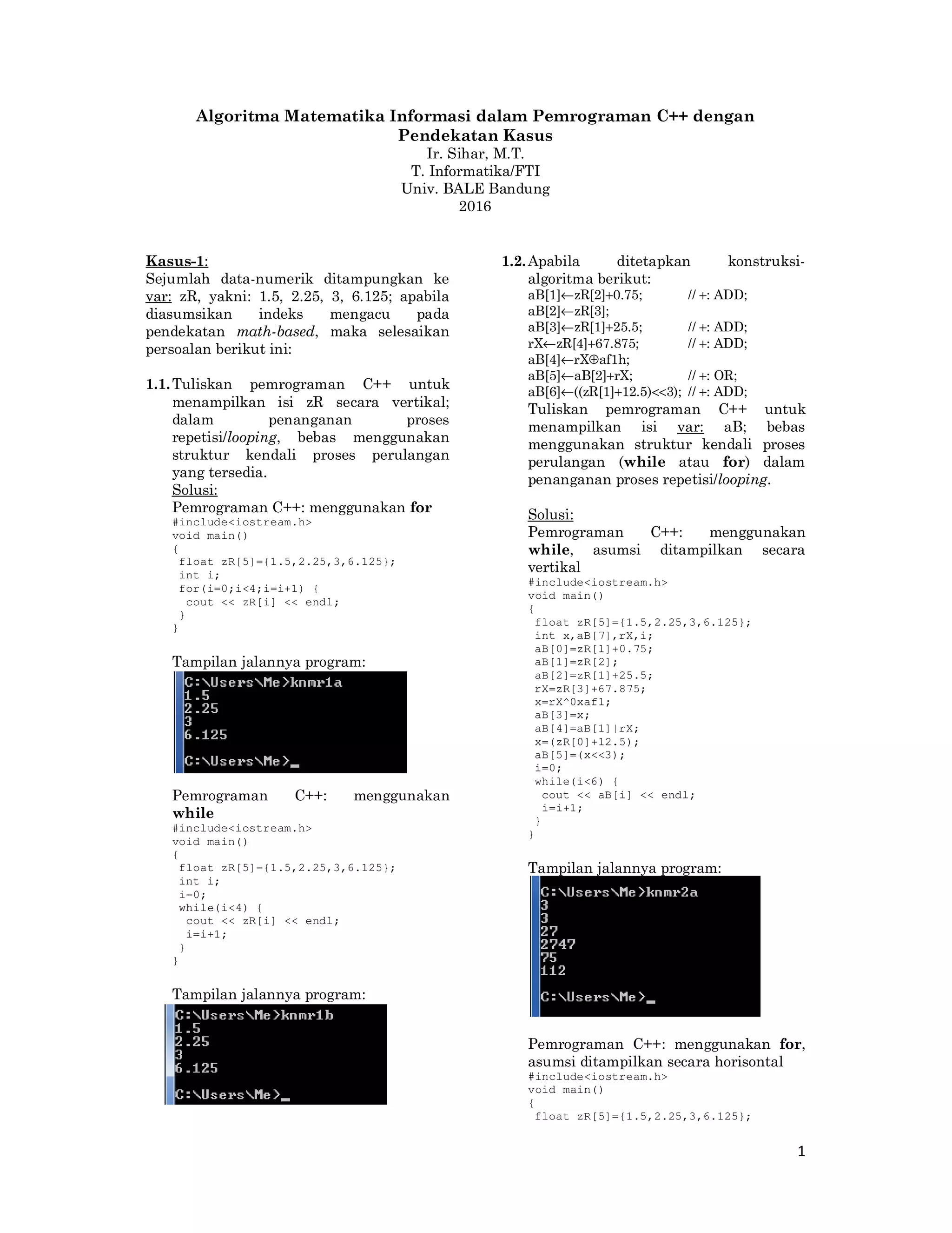 Algoritma Matematika Informasi dalam Pemrograman C++ | PDF
