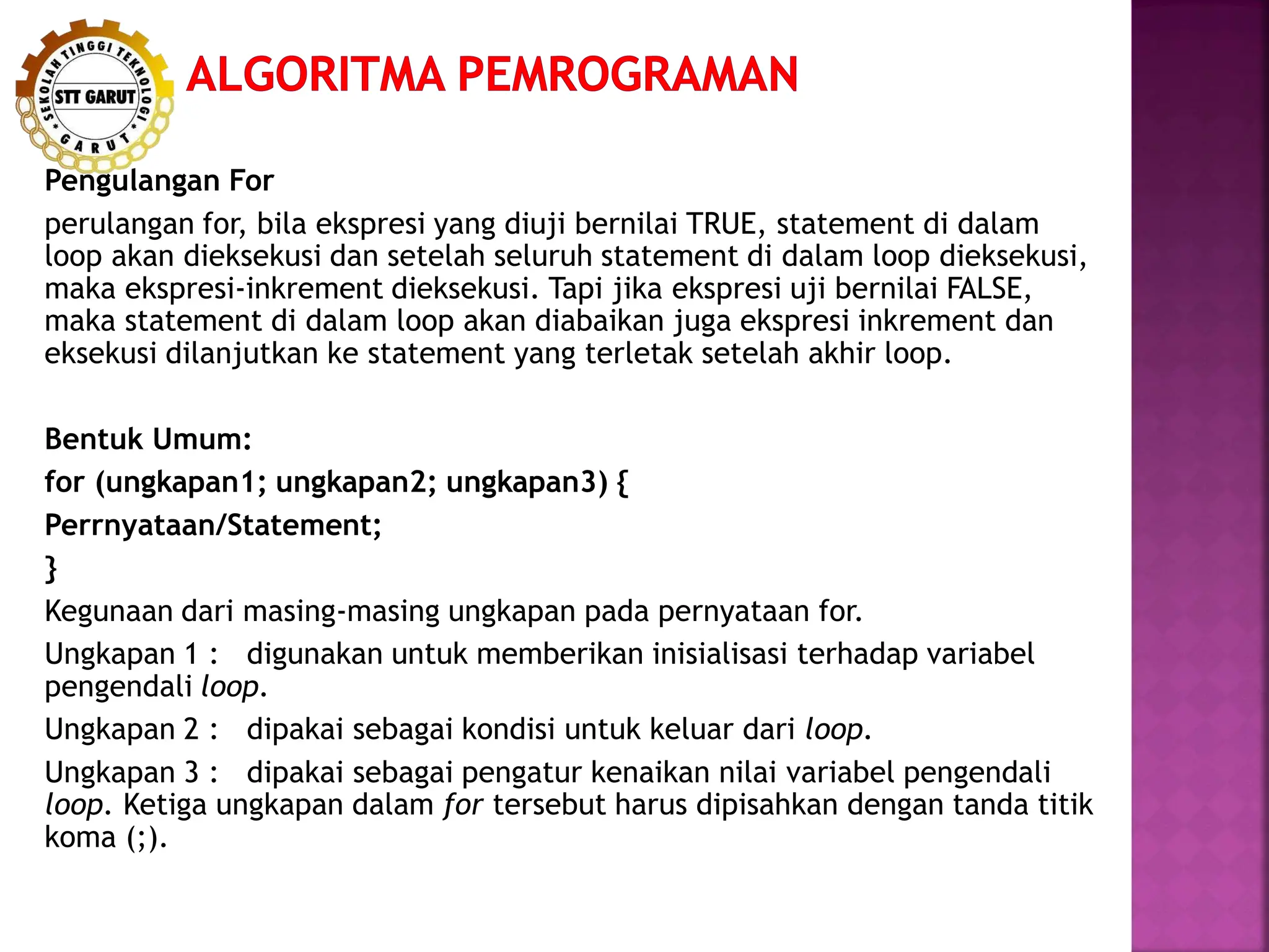 Algoritma Pemograman Looping/Pengulangan | PDF