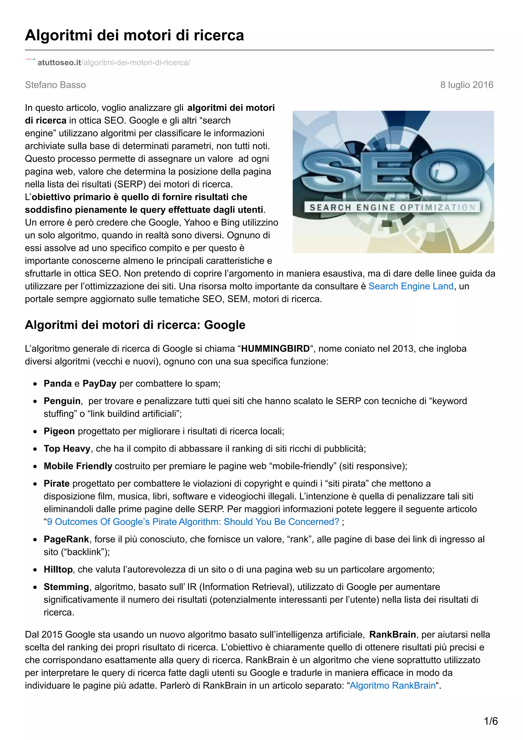 Algoritmi dei motori di ricerca | PDF