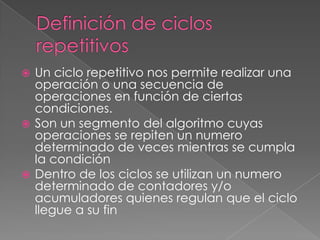 Algoritmo con ciclos repetitivos | PPTX