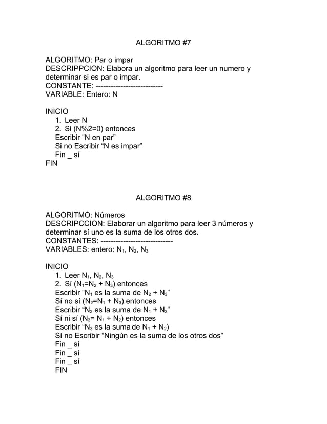 Algoritmos 50 ejemplos | PDF