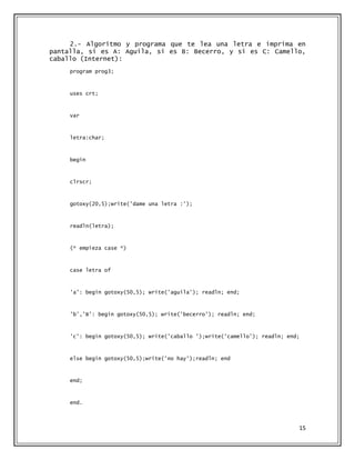 Algoritmos if y case | DOCX