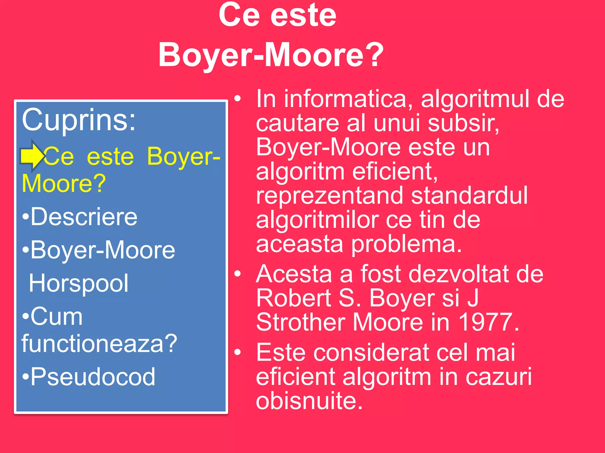 Algoritmul Boyer-Moore | PPT