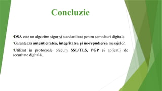 Algoritmul Criptografic DSA(Digital Signature Algorithm) | PPT