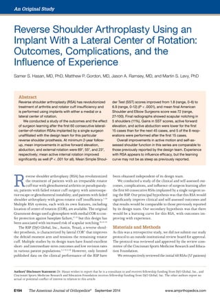 Reverse shoulder arthroplasty using an implant with a lateral center of ...