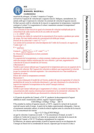 Alguns problemes de cinètica química. Amb respostes | PDF