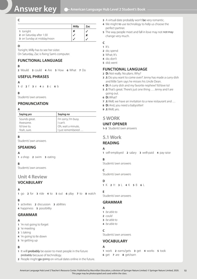 AMERICAN LANGUAGE HUB_Level2_Student'sBook_Answerkey.pdf | Secondary ...