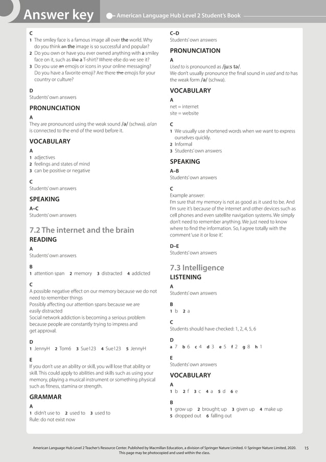 AMERICAN LANGUAGE HUB_Level2_Student'sBook_Answerkey.pdf | Secondary Education | Education