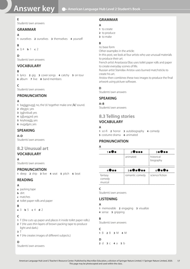 AMERICAN LANGUAGE HUB_Level2_Student'sBook_Answerkey.pdf | Secondary Education | Education