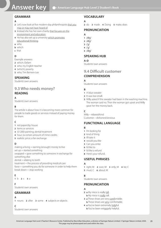 AMERICAN LANGUAGE HUB_Level2_Student'sBook_Answerkey.pdf | Secondary Education | Education