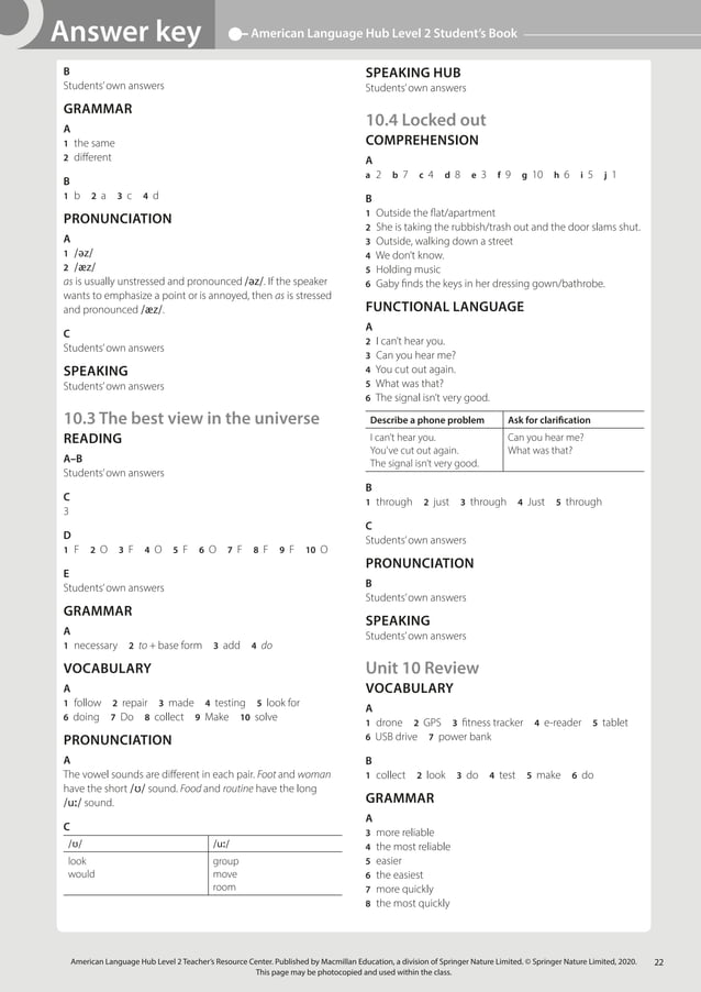 AMERICAN LANGUAGE HUB_Level2_Student'sBook_Answerkey.pdf | Secondary Education | Education