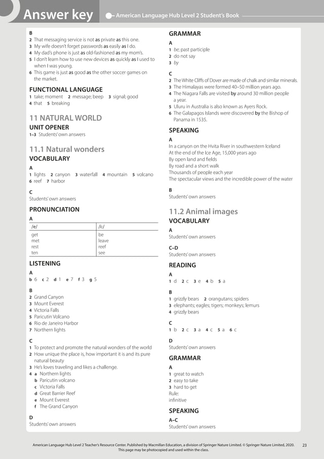 AMERICAN LANGUAGE HUB_Level2_Student'sBook_Answerkey.pdf | Secondary Education | Education