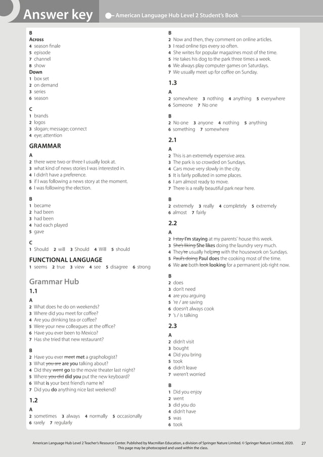 AMERICAN LANGUAGE HUB_Level2_Student'sBook_Answerkey.pdf | Secondary Education | Education