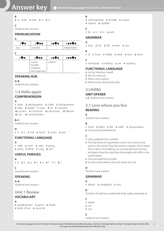 AMERICAN LANGUAGE HUB_Level2_Student'sBook_Answerkey.pdf | Secondary Education | Education