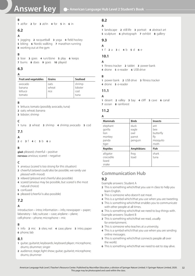 AMERICAN LANGUAGE HUB_Level2_Student'sBook_Answerkey.pdf | Secondary Education | Education