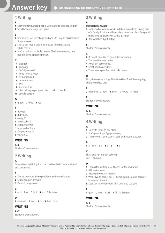 AMERICAN LANGUAGE HUB_Level2_Student'sBook_Answerkey.pdf | Secondary Education | Education
