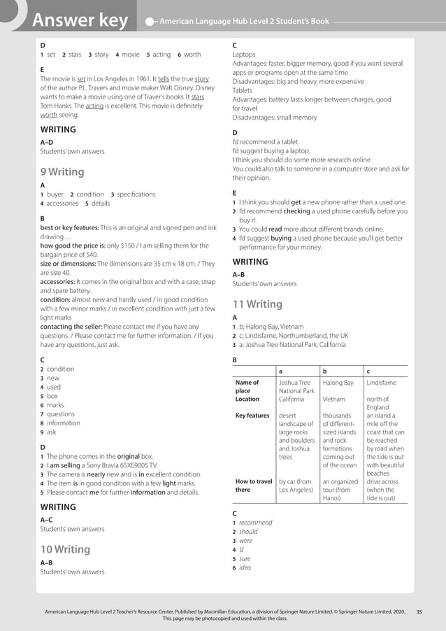 AMERICAN LANGUAGE HUB_Level2_Student'sBook_Answerkey.pdf | Secondary Education | Education