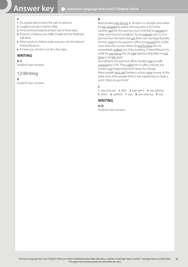 AMERICAN LANGUAGE HUB_Level2_Student'sBook_Answerkey.pdf | Secondary Education | Education