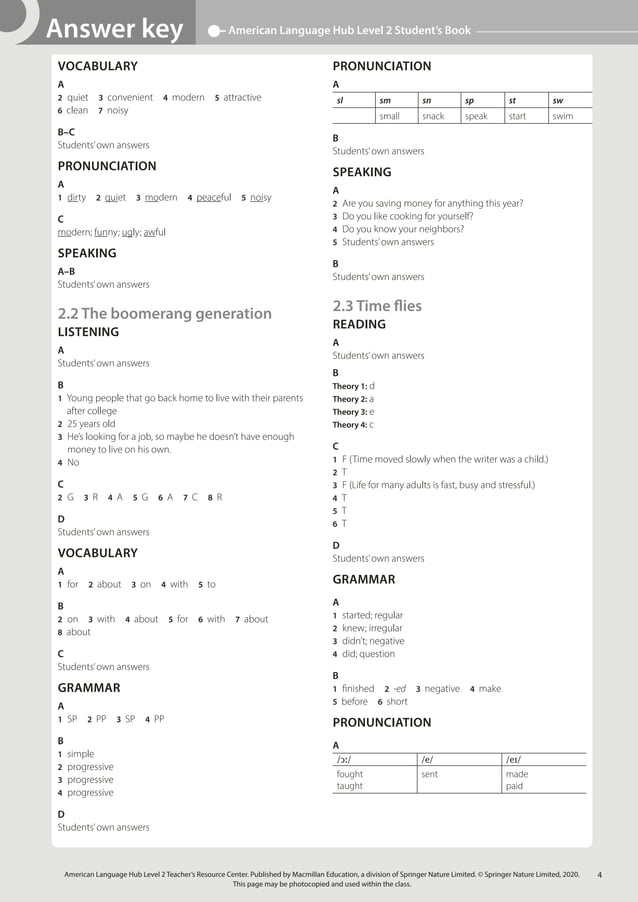 AMERICAN LANGUAGE HUB_Level2_Student'sBook_Answerkey.pdf | Secondary Education | Education