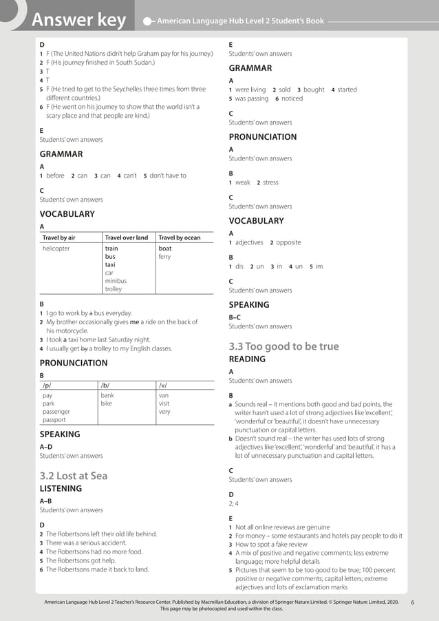 AMERICAN LANGUAGE HUB_Level2_Student'sBook_Answerkey.pdf | Secondary Education | Education