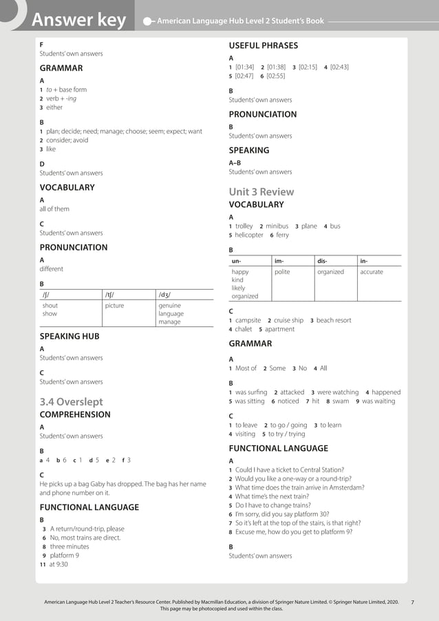 AMERICAN LANGUAGE HUB_Level2_Student'sBook_Answerkey.pdf | Secondary Education | Education