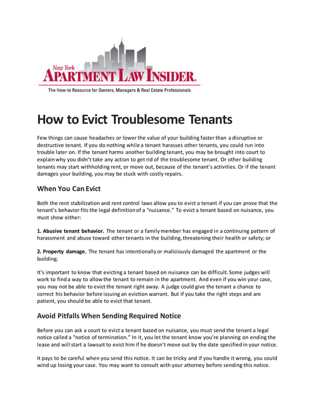 How to Evict Troublesome Tenants | PDF