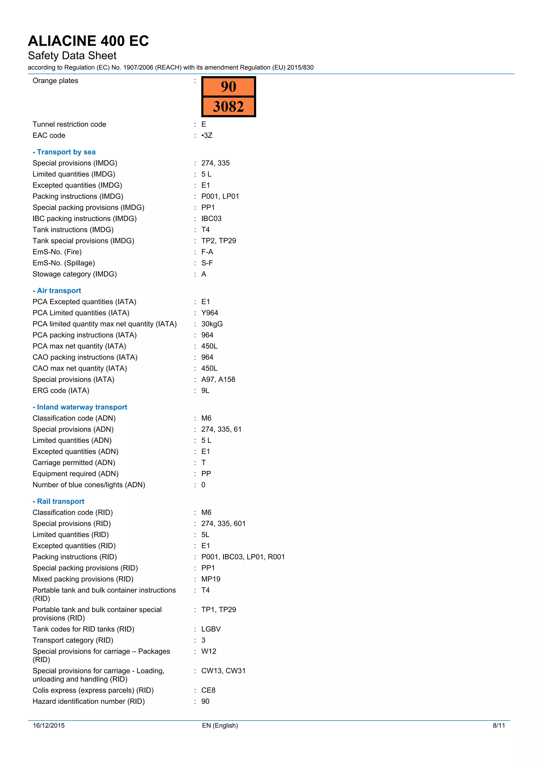 Aliacine 400 ec msds | PDF