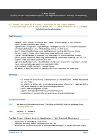Ali akbar khan cv | PDF