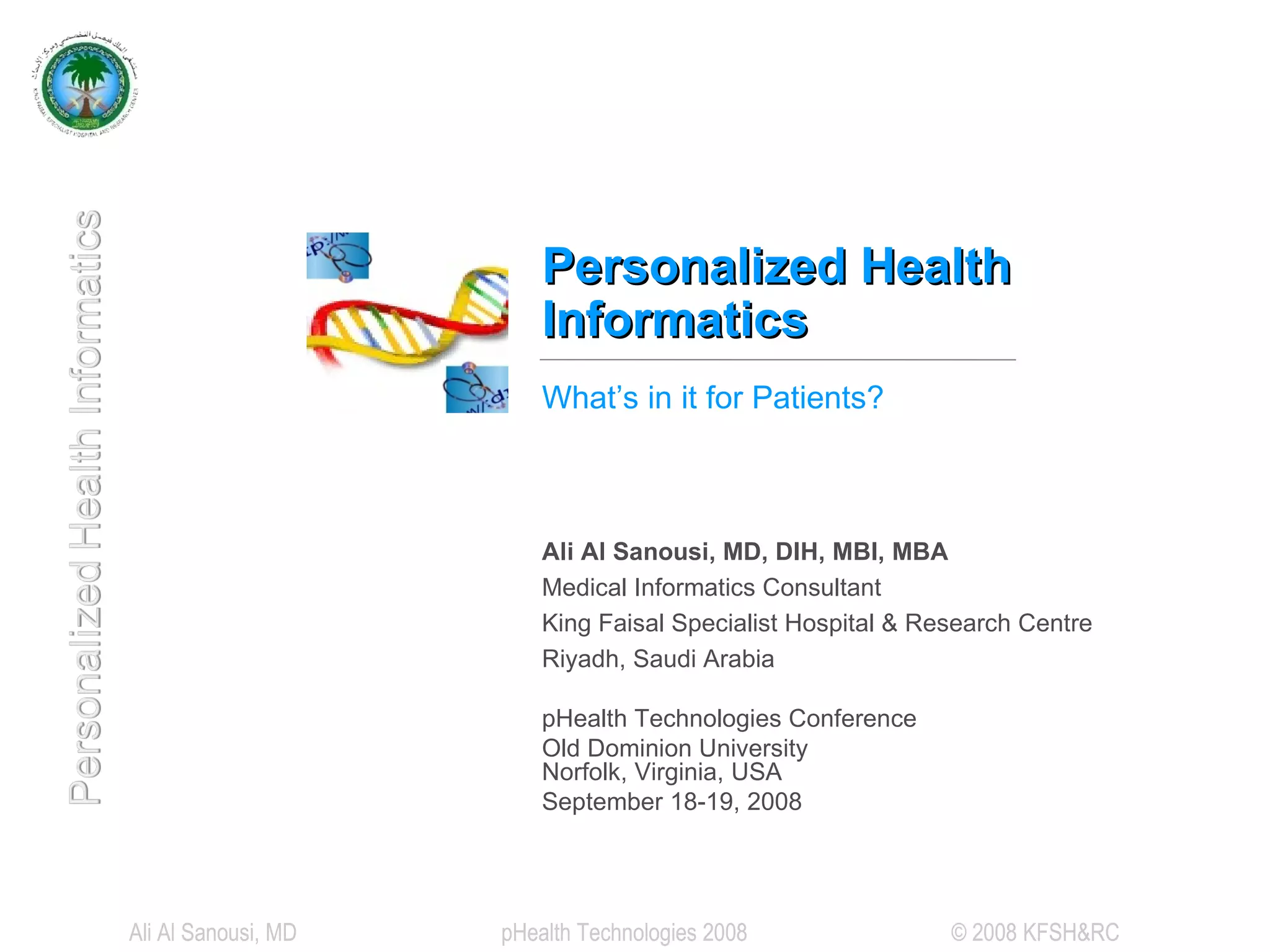 Personalized Health Informatics | PPT | Healthcare Industry | Industries