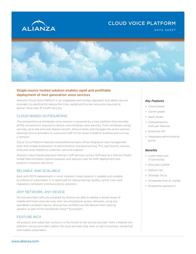 Alianza cloud voice platform data sheet | PDF