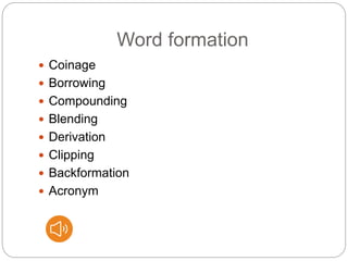 Word Formation process (Linguistics) By Ali Asghar Jatoi | PPT