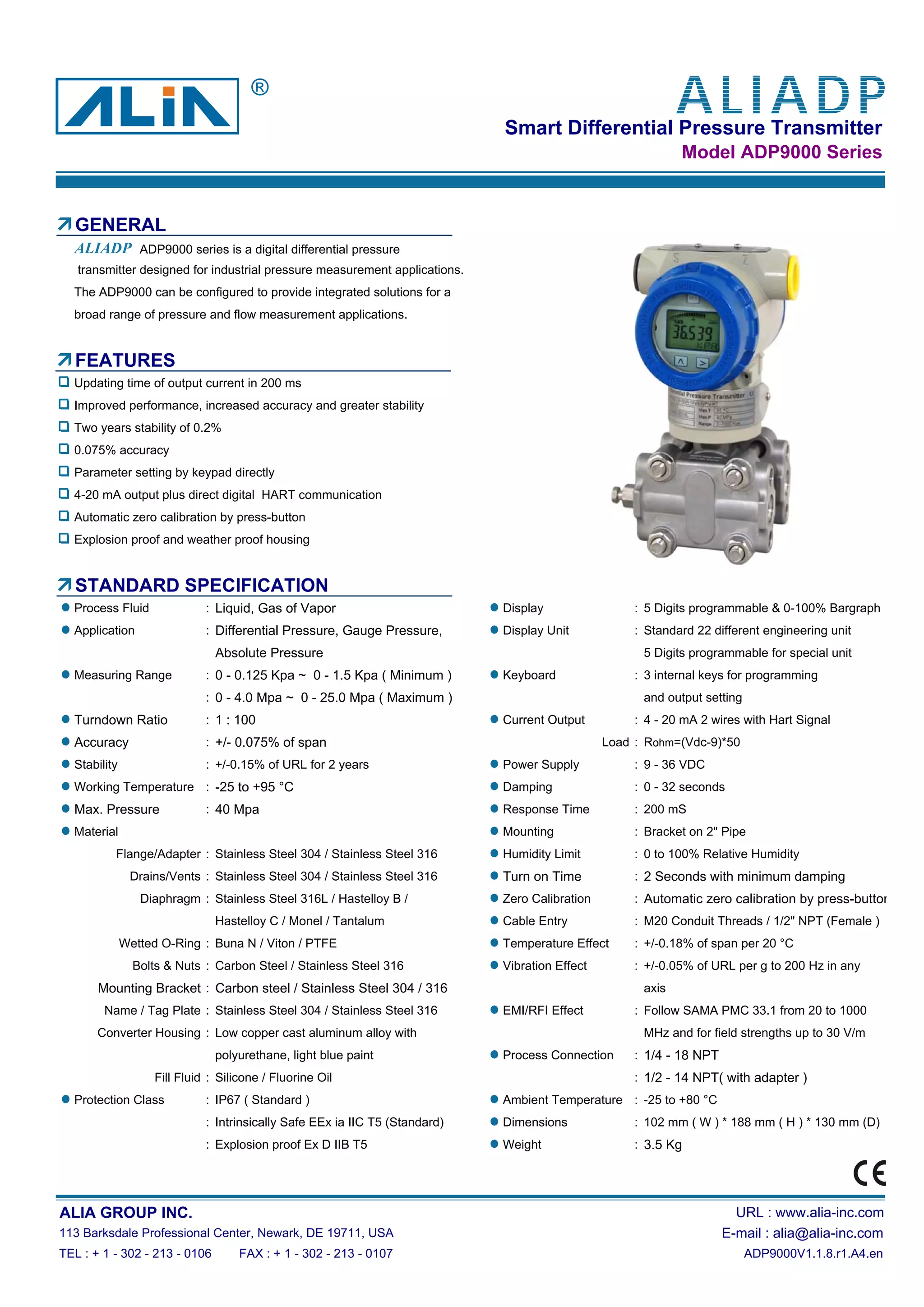 Alia smart differential_pressure_transmitter_adp9000 | PDF