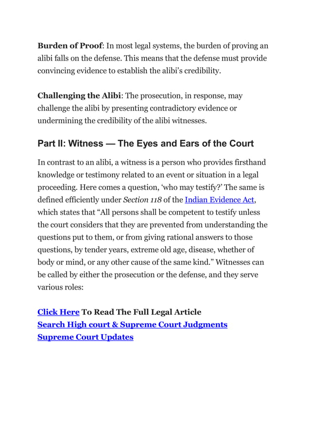 Alibi and Witness: Key Differences | PDF