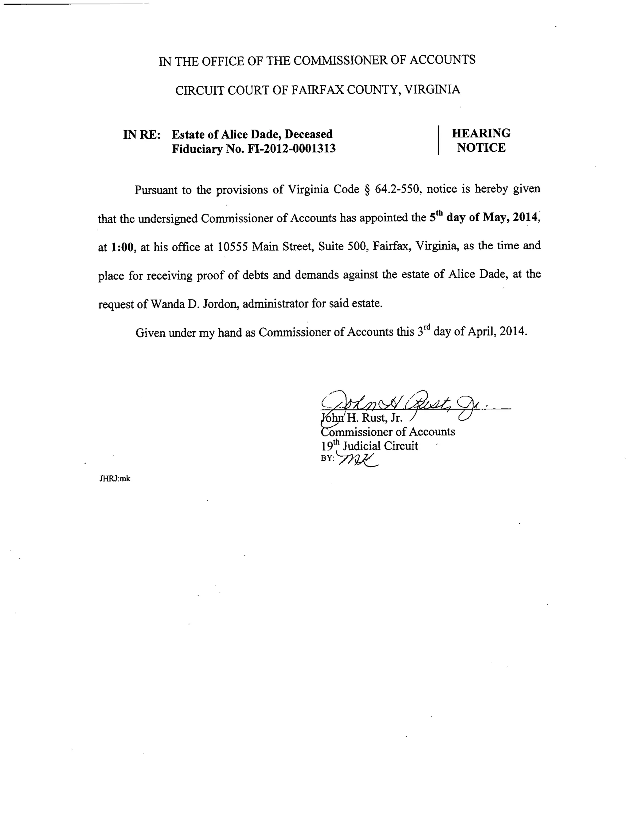 Alice Dade Hearing Notice | PDF