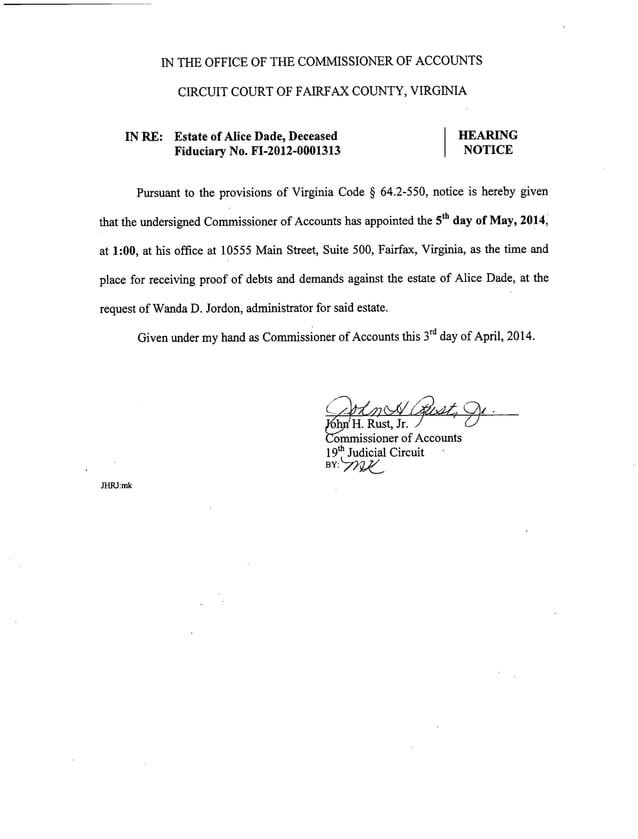 Alice Dade Hearing Notice | PDF