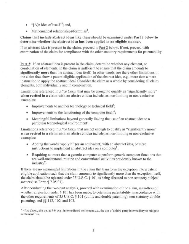 USPTO Examiner Guidelines Post - Alice v. CLS Bank