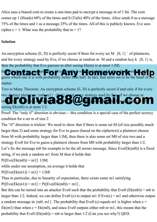 Alice uses a biased coin to create a one-time pad to encrypt a messa.pdf