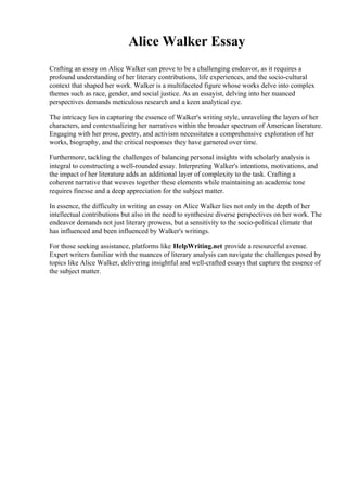 Alice Walker Essay. Western Nebraska Community College | PDF