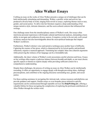 Alice Walker Essays. Essay Sample on Impact of the Point Of View in ...