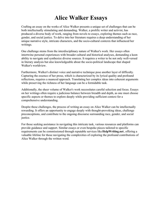 Alice Walker Essays. Essay Sample on Impact of the Point Of View in ...
