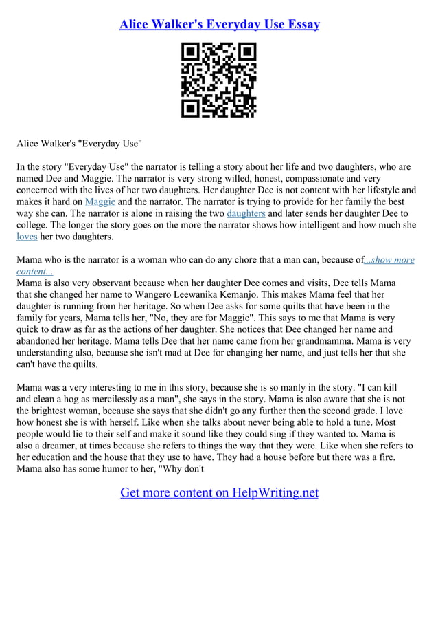 Alice Walker Everyday Use Essay | PDF