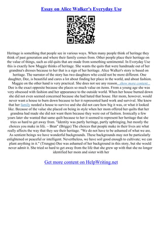 Alice Walker Everyday Use Essay | PDF