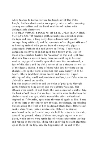 Alice Walker Is known for her landmark novel The Color Purple, but.docx