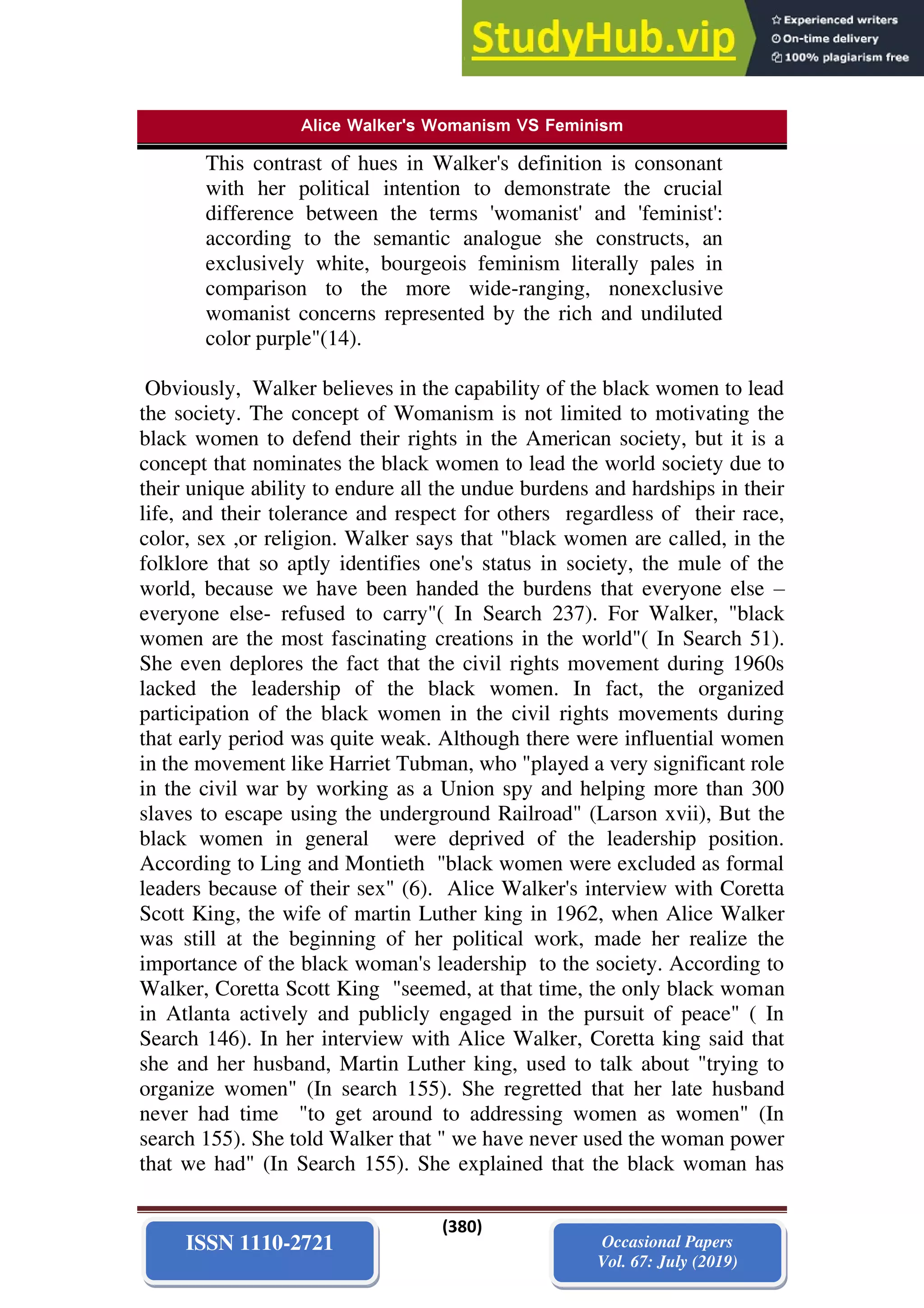 Alice Walker S Womanism VS Feminism | PDF