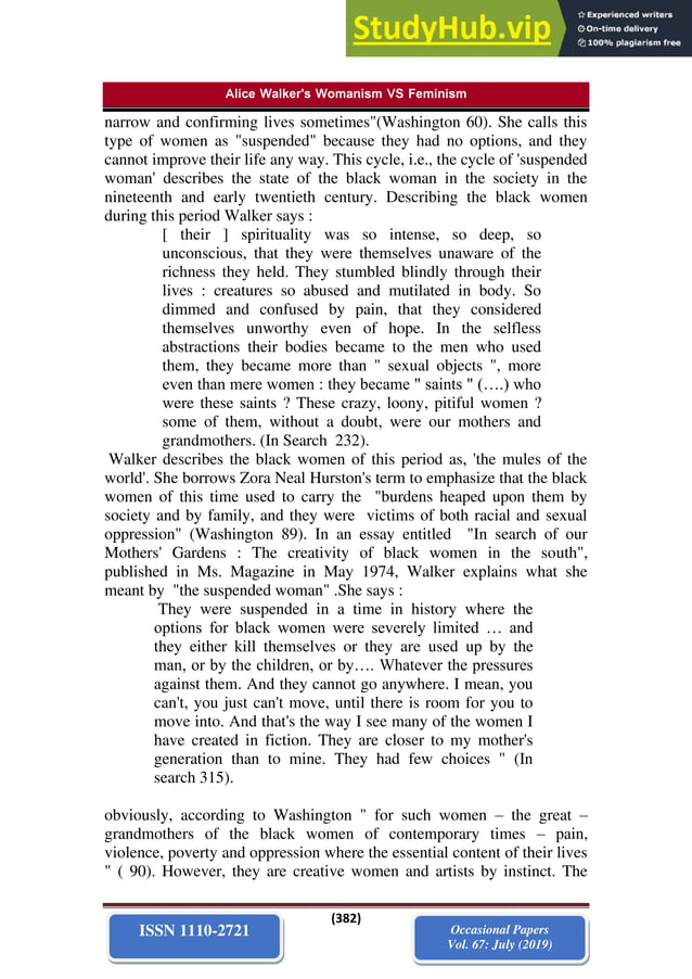 Alice Walker S Womanism VS Feminism | PDF