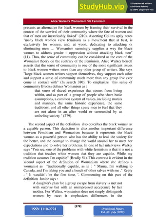 Alice Walker S Womanism VS Feminism | PDF